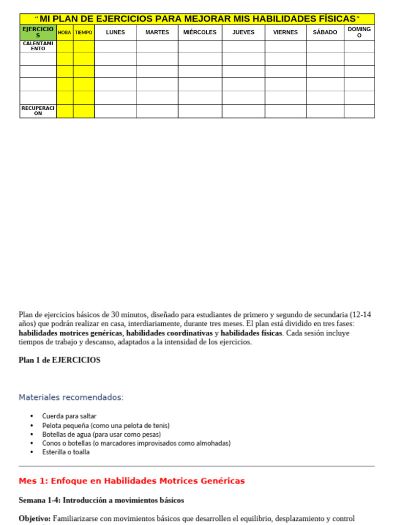 Horario de Ejercicios Fisicos 2024 LC | PDF