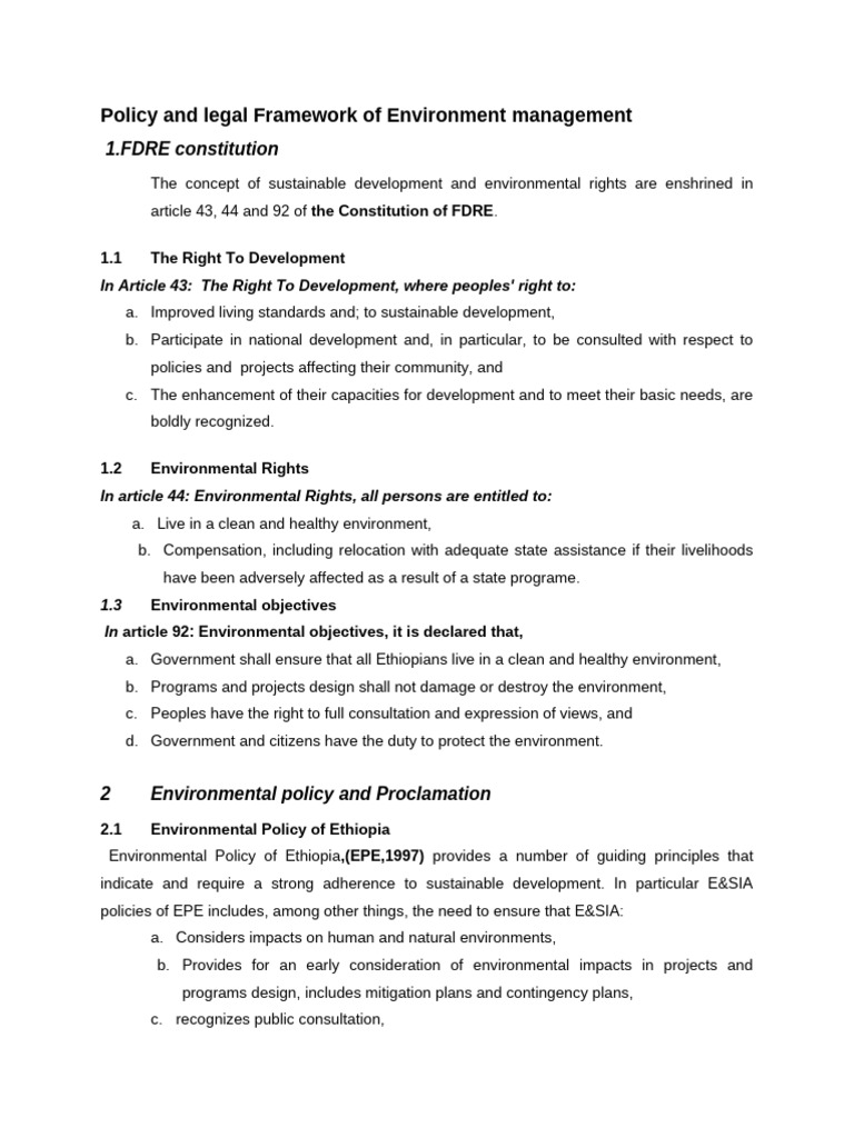 Policy and Legal Framework of Environment Management-1 | PDF