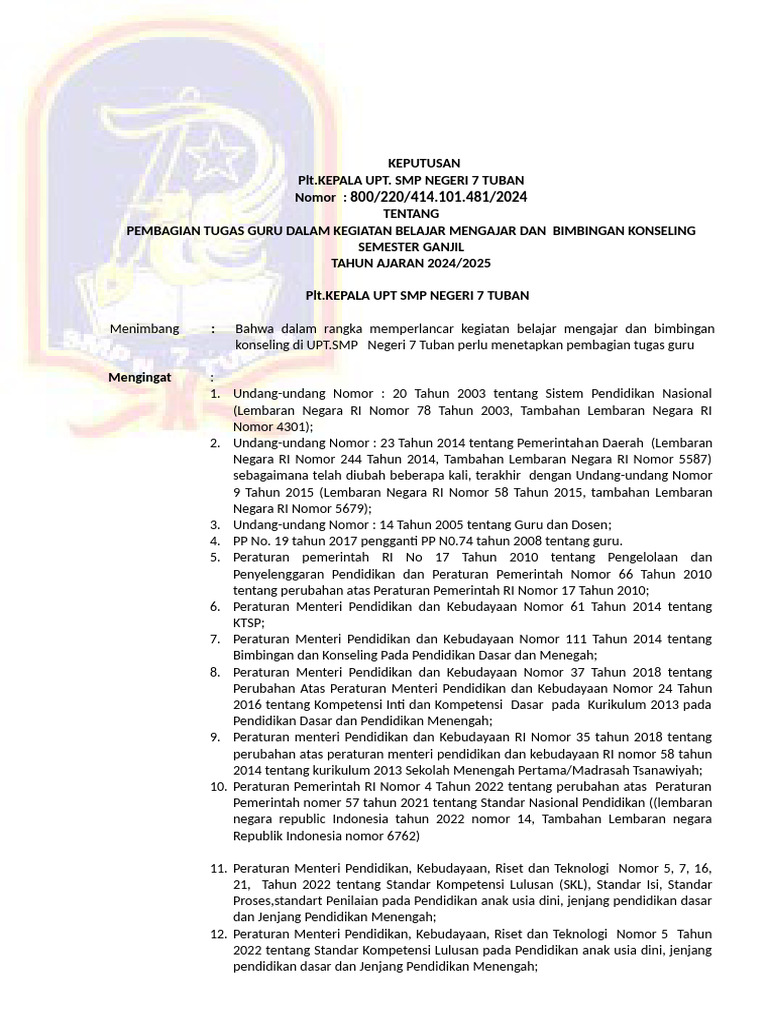 Konsideran SK KBM New | PDF