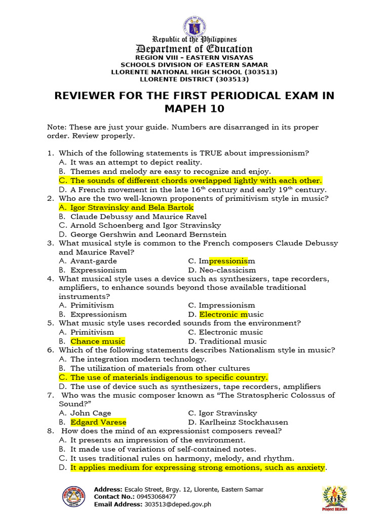 Reviewer For Mapeh 10 Q1 | PDF