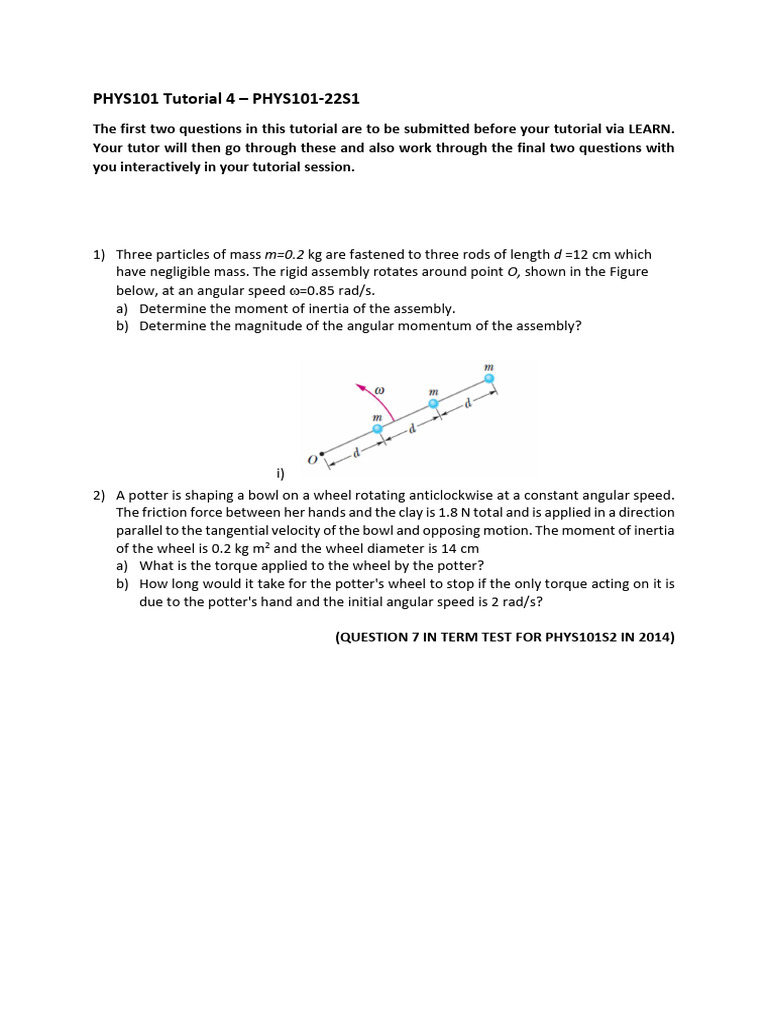 PHYS101-22S1 Tutorial4 | PDF