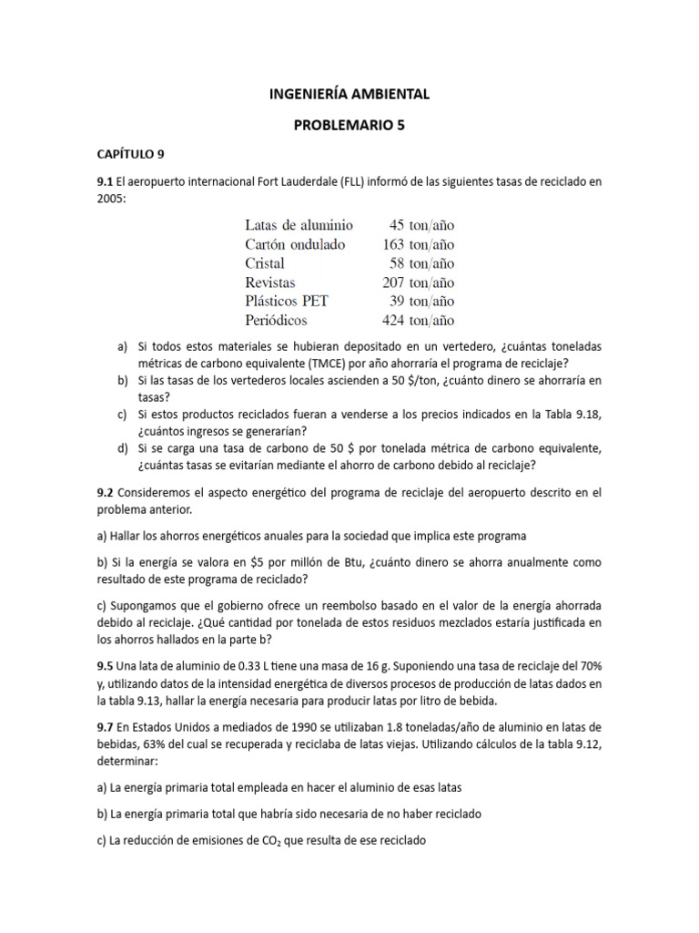 Problemario 5 | PDF | Reciclaje | Negocios