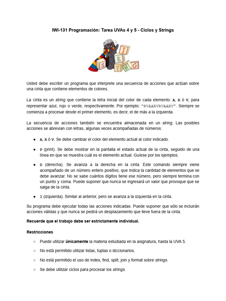 IWI-131 Programación - Tarea UVAs 4 y 5 - Ciclos y Strings | PDF