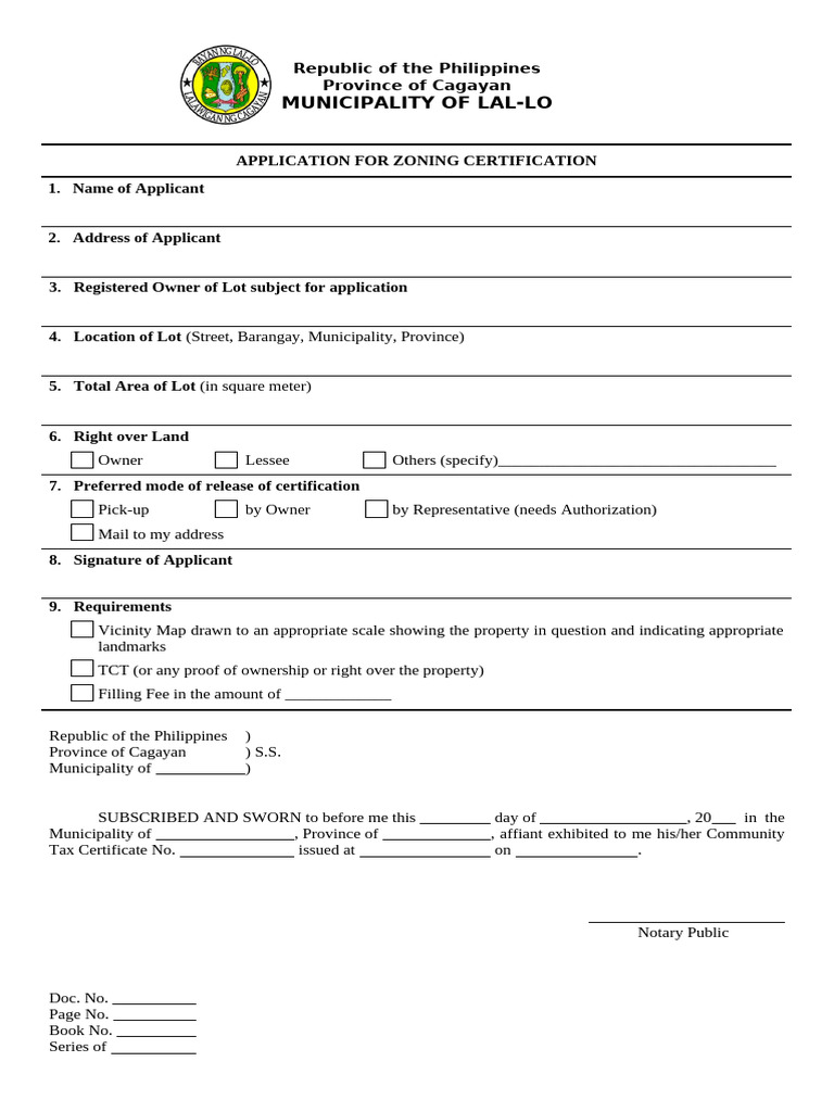 Zoning Certification Application Form | PDF | Social Science