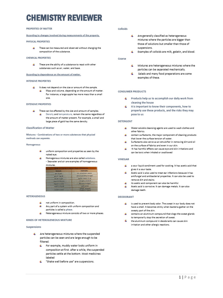 Chemistry Reviewer 4 Exam | PDF | Mixture | Molecules
