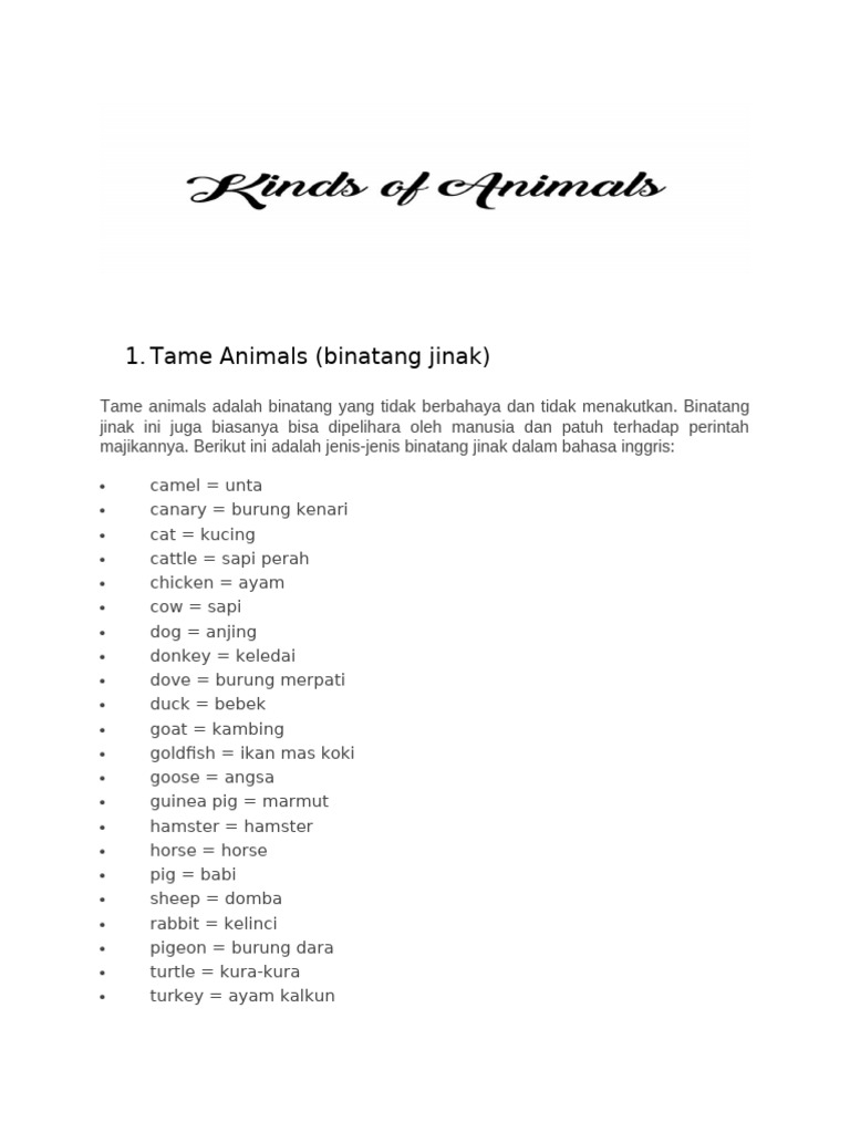 Tame Animals | PDF