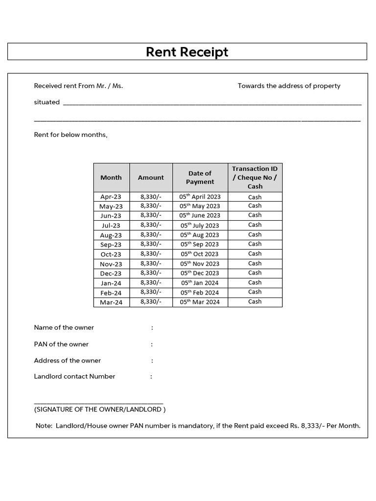 Sample Rent Receipt Format (1) | PDF