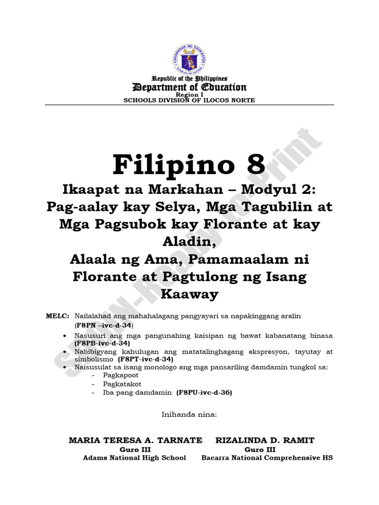 Filipino 8 Q4 Week2 Modyul2 TarnateRamit | PDF