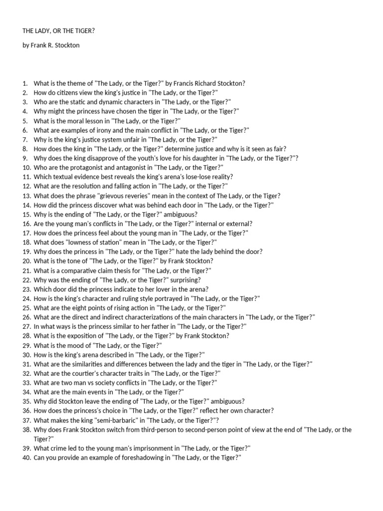 The Lady and The Tiger Questions | PDF