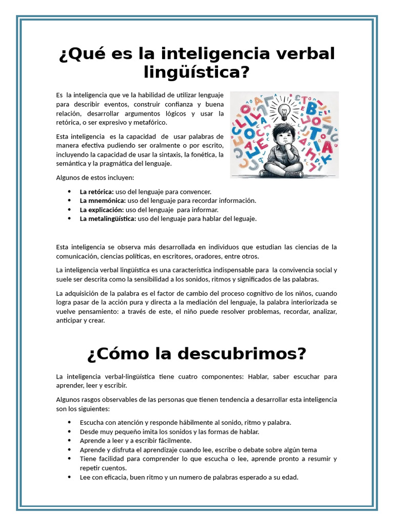 Qué Es La Inteligencia Verbal Lingüística | PDF | Inteligencia | Artes ...