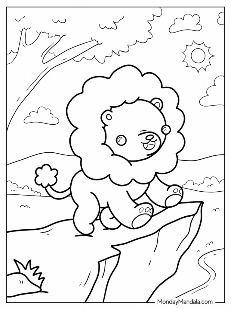 Lion Standing On A Cliff Coloring Page | PDF