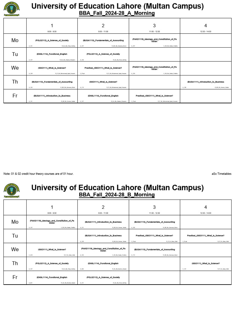 Timetable Fall2024-1 | PDF