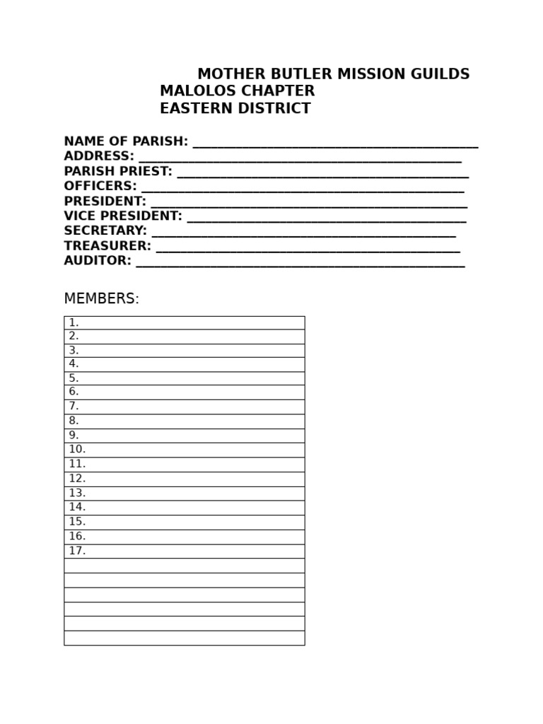 Mother Butler Mission Guilds | PDF