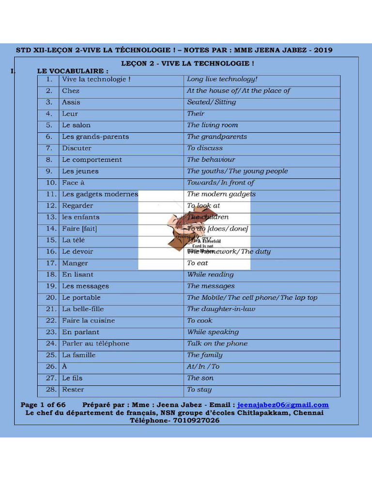 Namma Kalvi 12th French Lesson 2 Notes 216235 | PDF