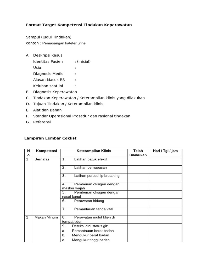 Format Target Kompetensi Tindakan Keperawatan PPKD | PDF