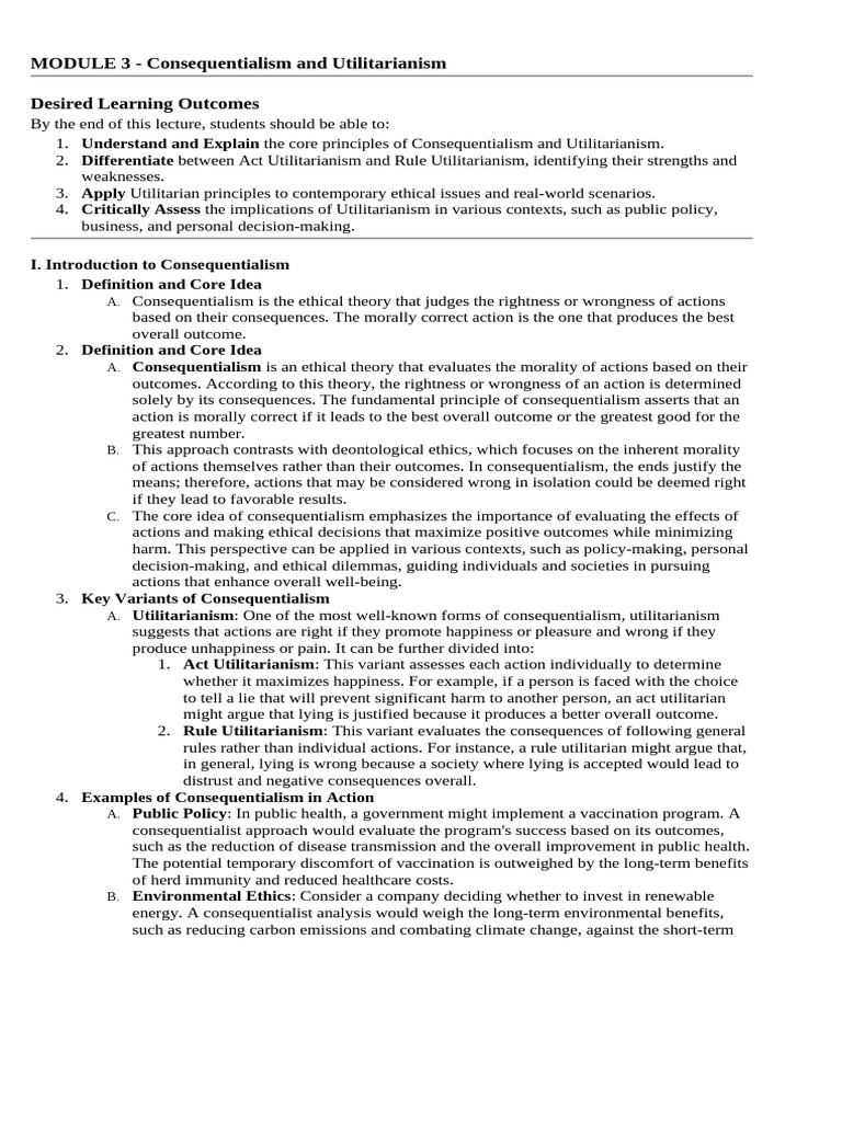 Ethics MODULE 3 UTILITARIANISM | PDF