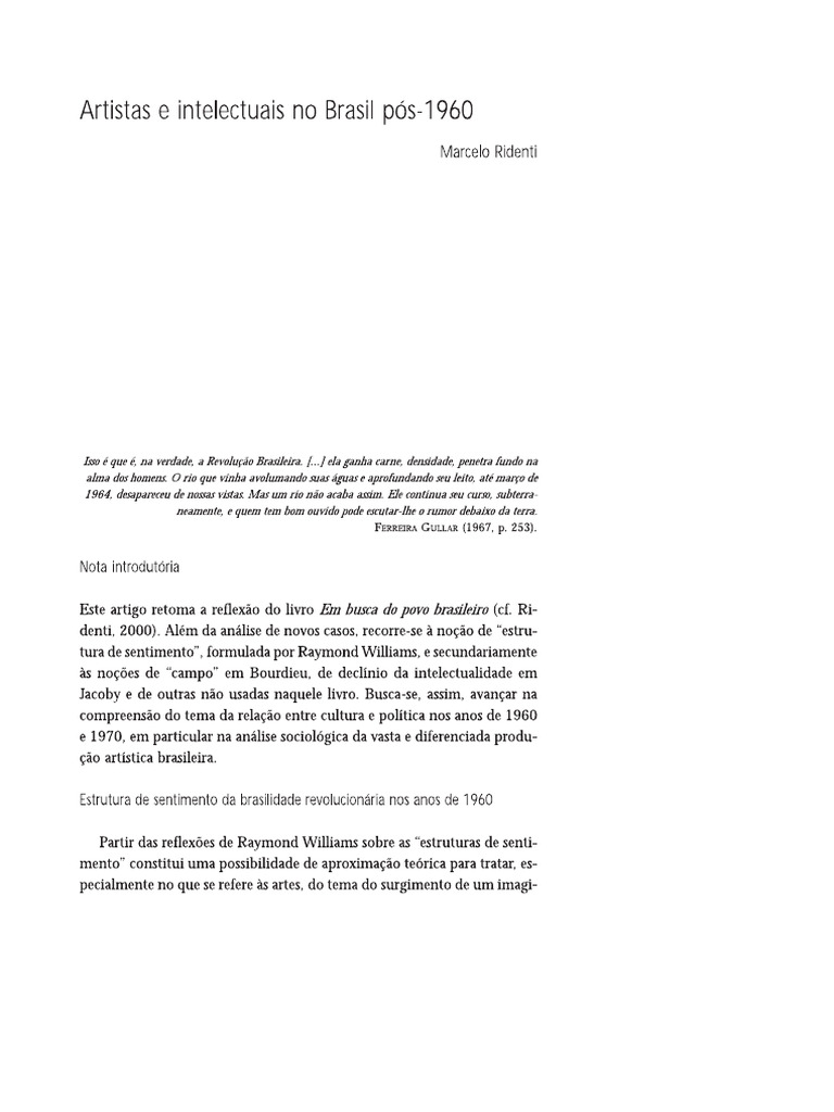 Ridenti, M Artistas e Intelectuais No Brasil Pós-1960 | PDF