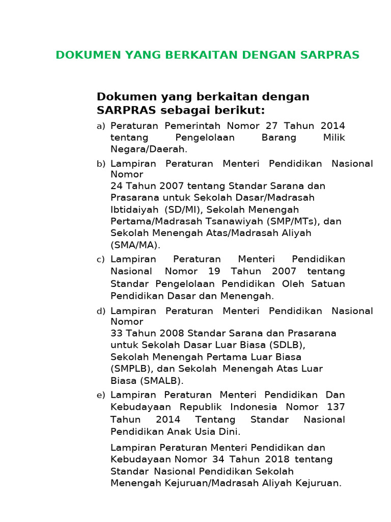 Dokumen Yang Berkaitan Dengan Sarpras | PDF