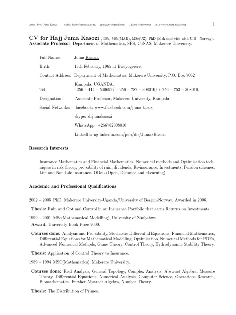 CV Juma Kasozi 20 | PDF