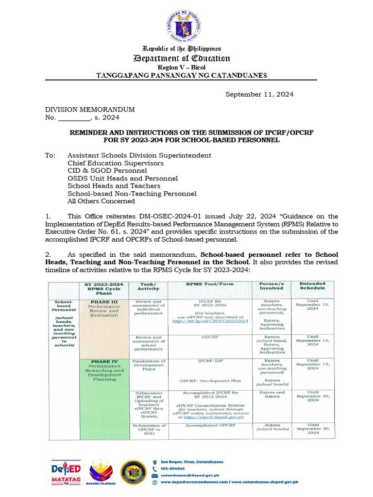IPCRF/OPCRF Submission Guide 2024 | PDF | Government
