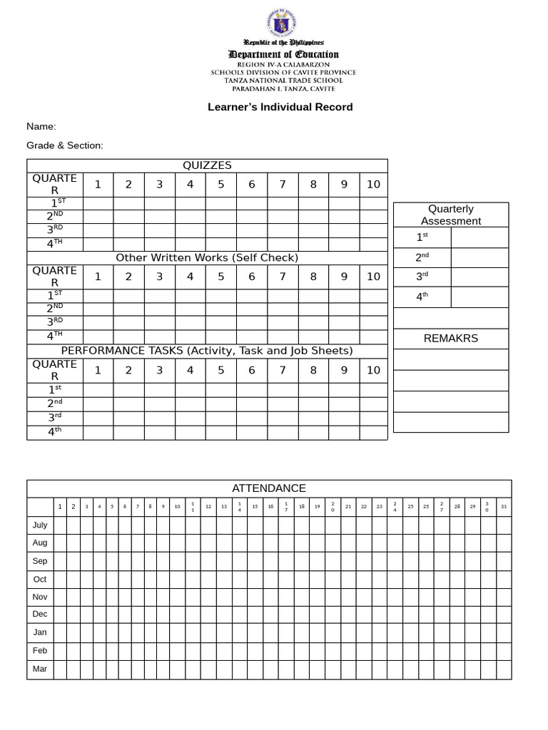 Individual Record Sheets | PDF