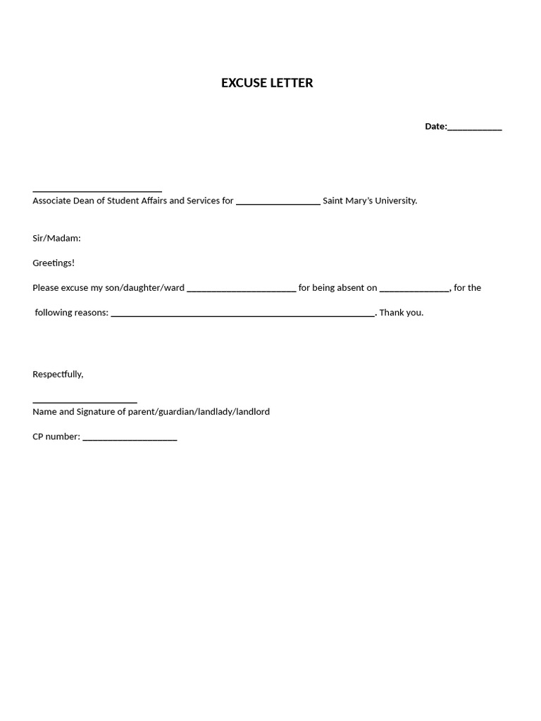 Excuse Letter Template | PDF