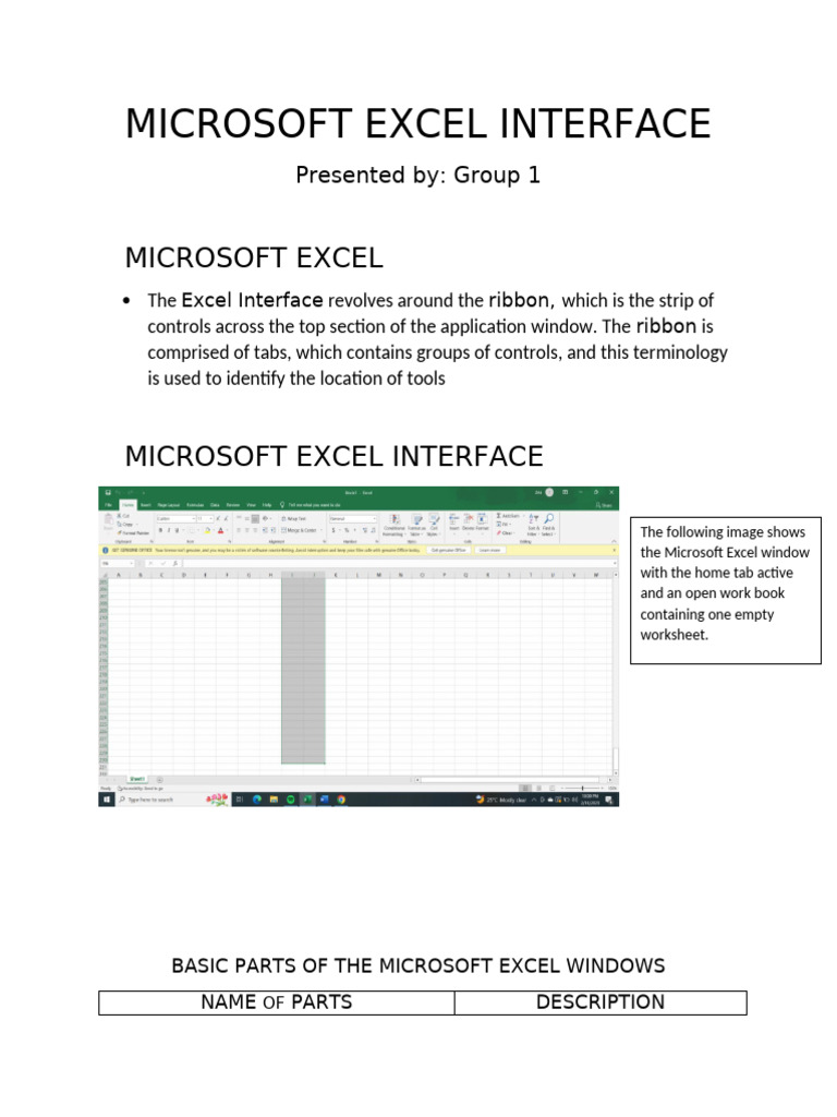 Microsoft Excel Interface | PDF