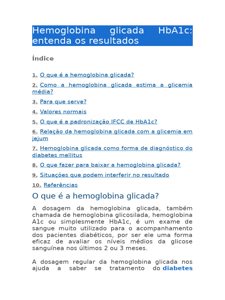 Hemoglobina Glicada Entenda Os Resultados | PDF | Diabetes ...