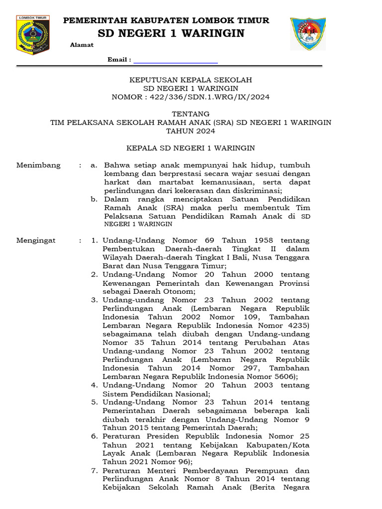 SK TIM SRA SD NEGERI 1 WARINGIN | PDF
