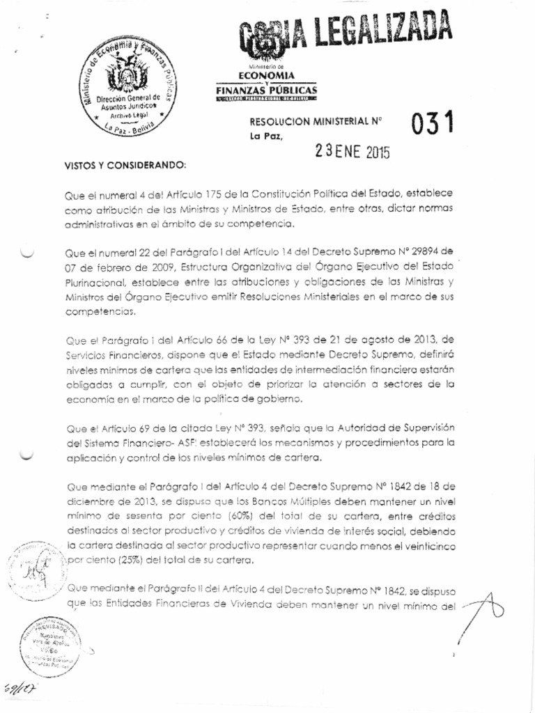 RM 031-2015 Niveles de Cartera | PDF