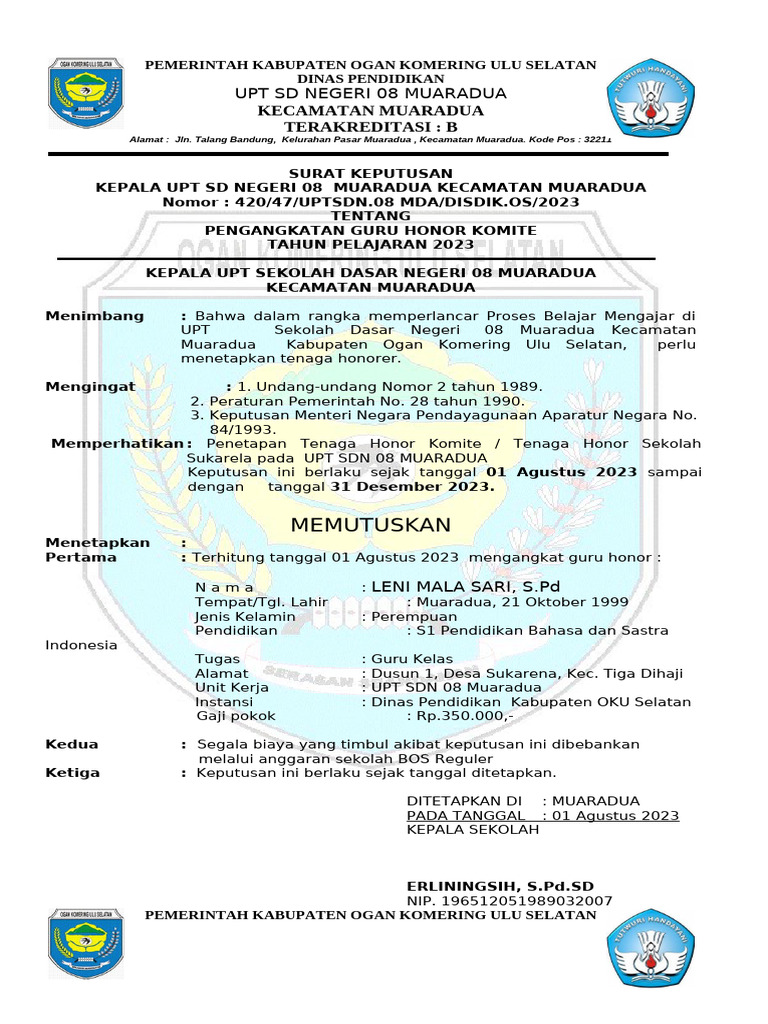 Leni SK Honor 2023 Dan 2024 | PDF