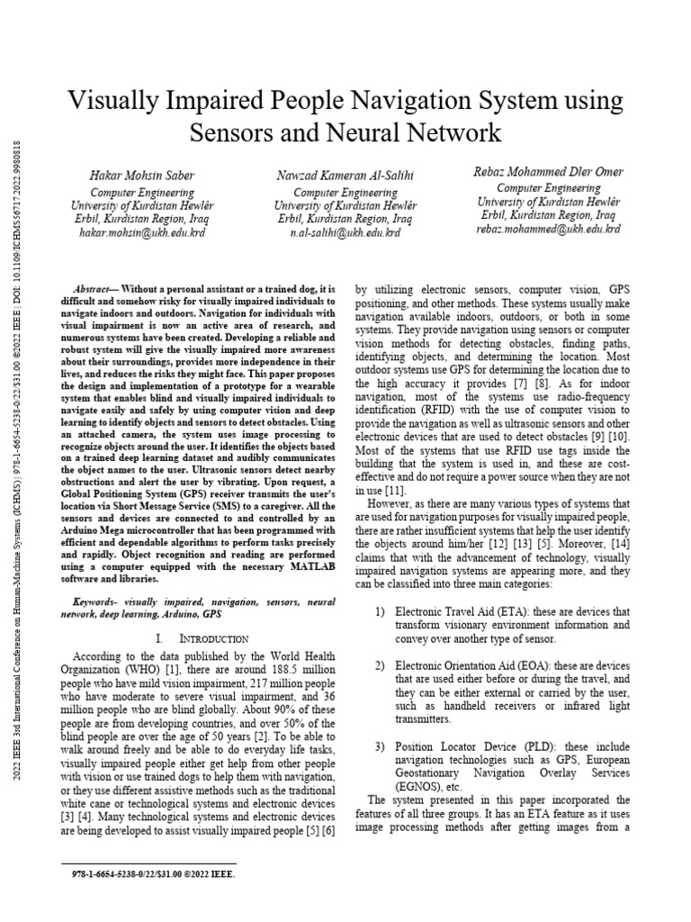 Visually Impaired People Navigation System Using Sensors and Neural Network | PDF
