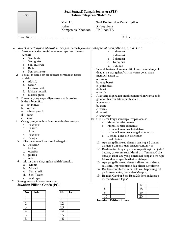 Soal Pts SBK Kelas 10 STM Ganjil | PDF