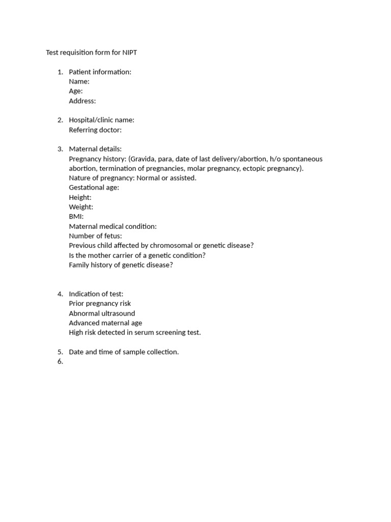 Test Requisition Form For NIPT | PDF