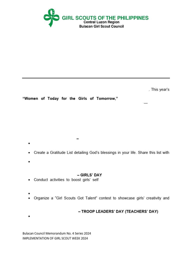 BGSC Memorandum No. 4 GSP Week 2024 Memorandum Malolos | PDF