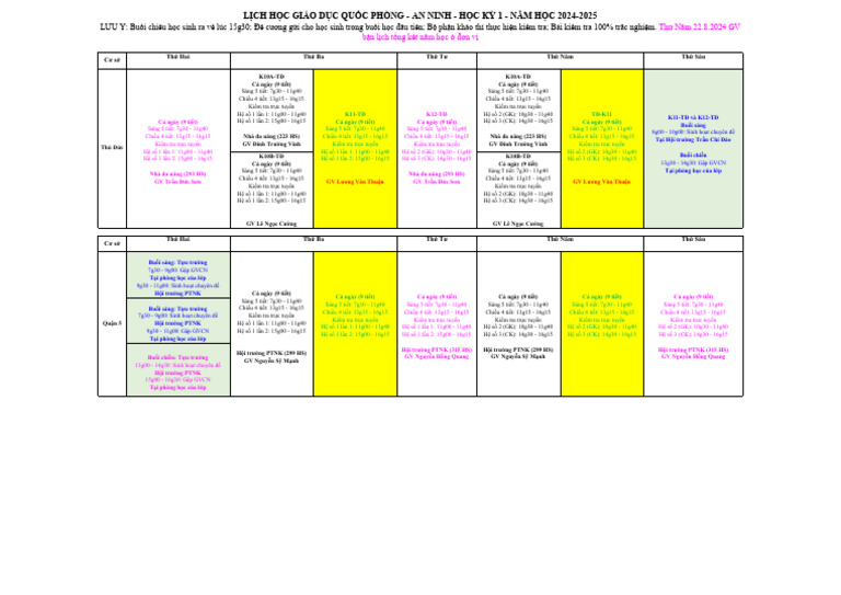 Lịch Học QPAN HK1 - 2024 2025 Final | PDF