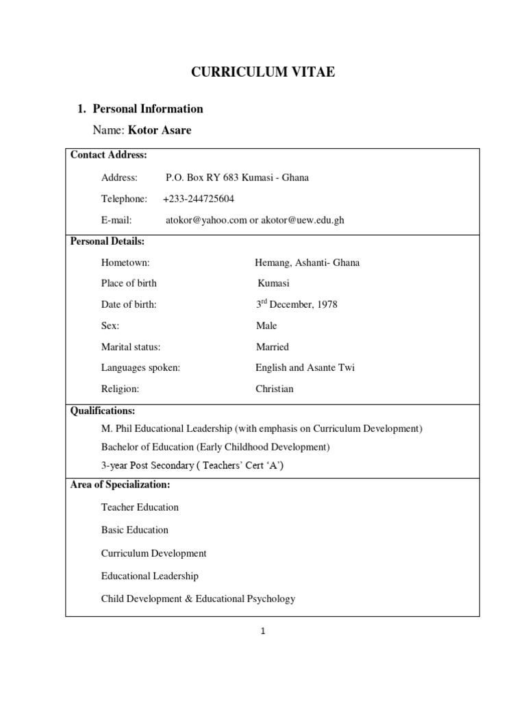CURRICULUM_VITAE_1_Personal_Information | PDF