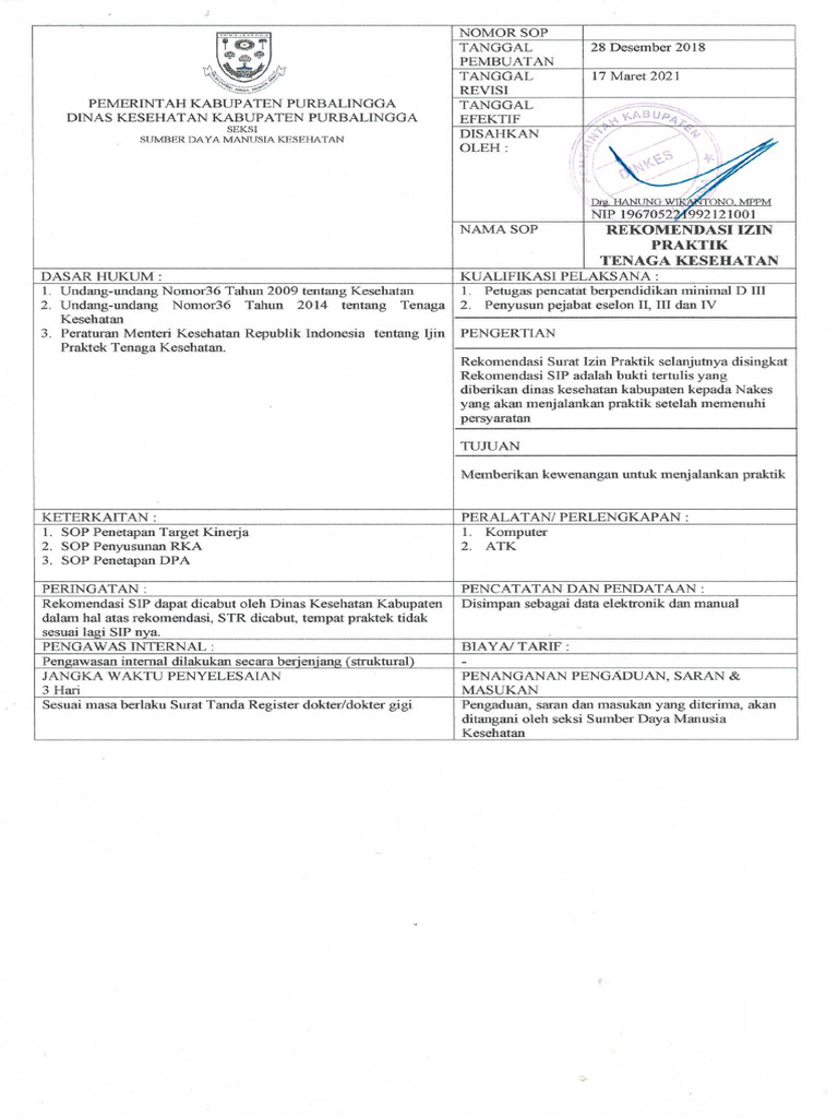 SOP Rekomendasi SIP Nakes | PDF