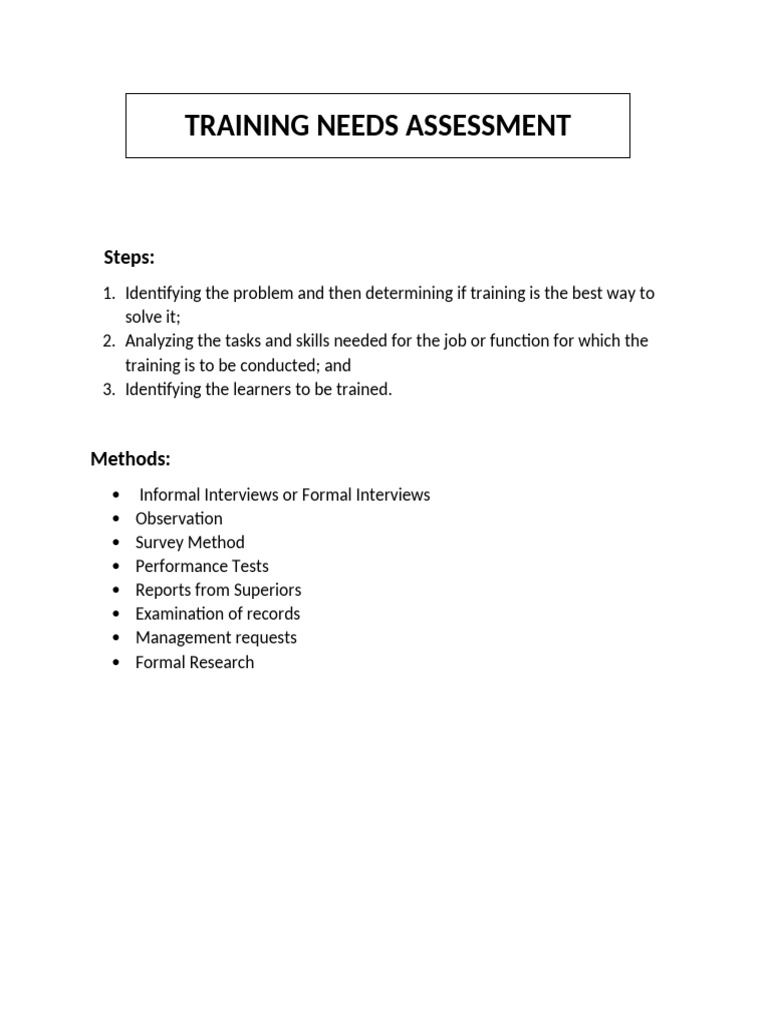 Training Needs Assessment | PDF