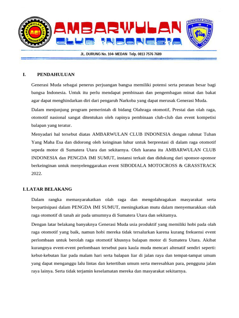 PROPOSAL SIBODIALA MOTOCROSS & GRASSTRACK 2022 | PDF