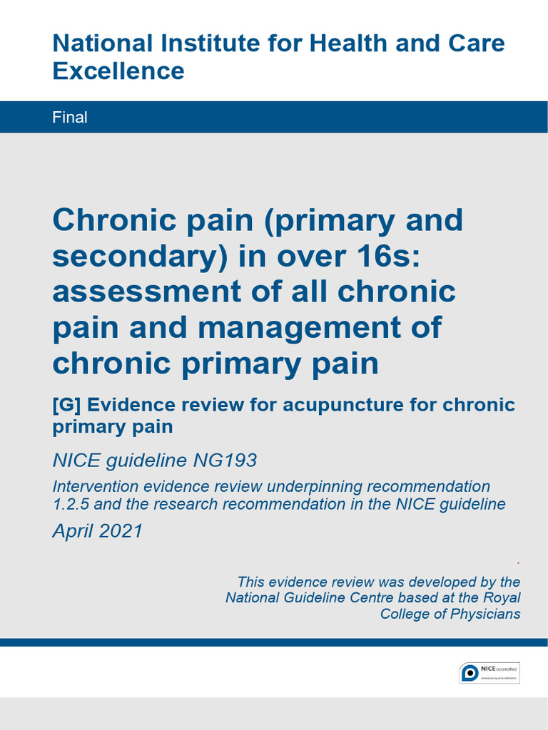 NICE Acupuncture-For-Chronic-Primary-Pain 2021 | PDF | Acupuncture | Myofascial Trigger Point