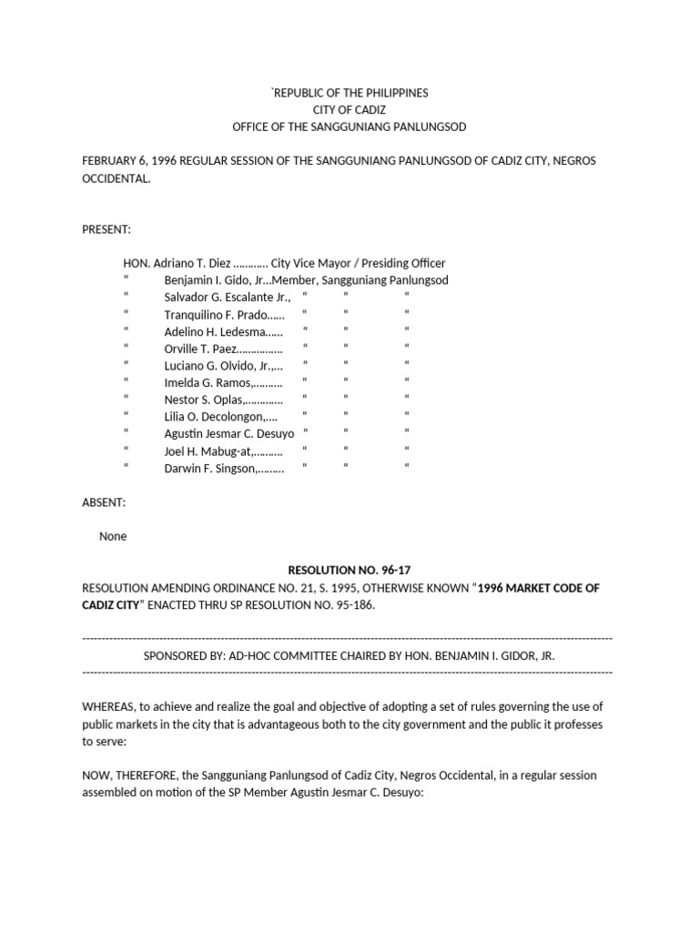 Market Code Of 1996 Pdf