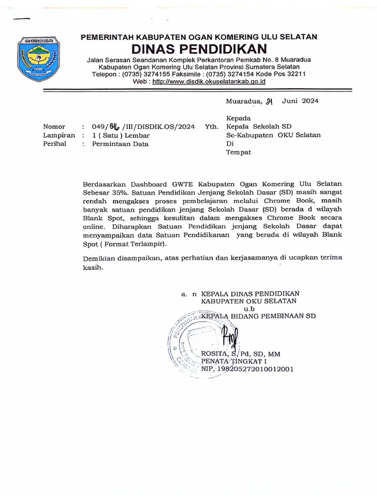 Permintaan Data - Nomor Surat - 049046IIIDISDIK - OS2024 | PDF