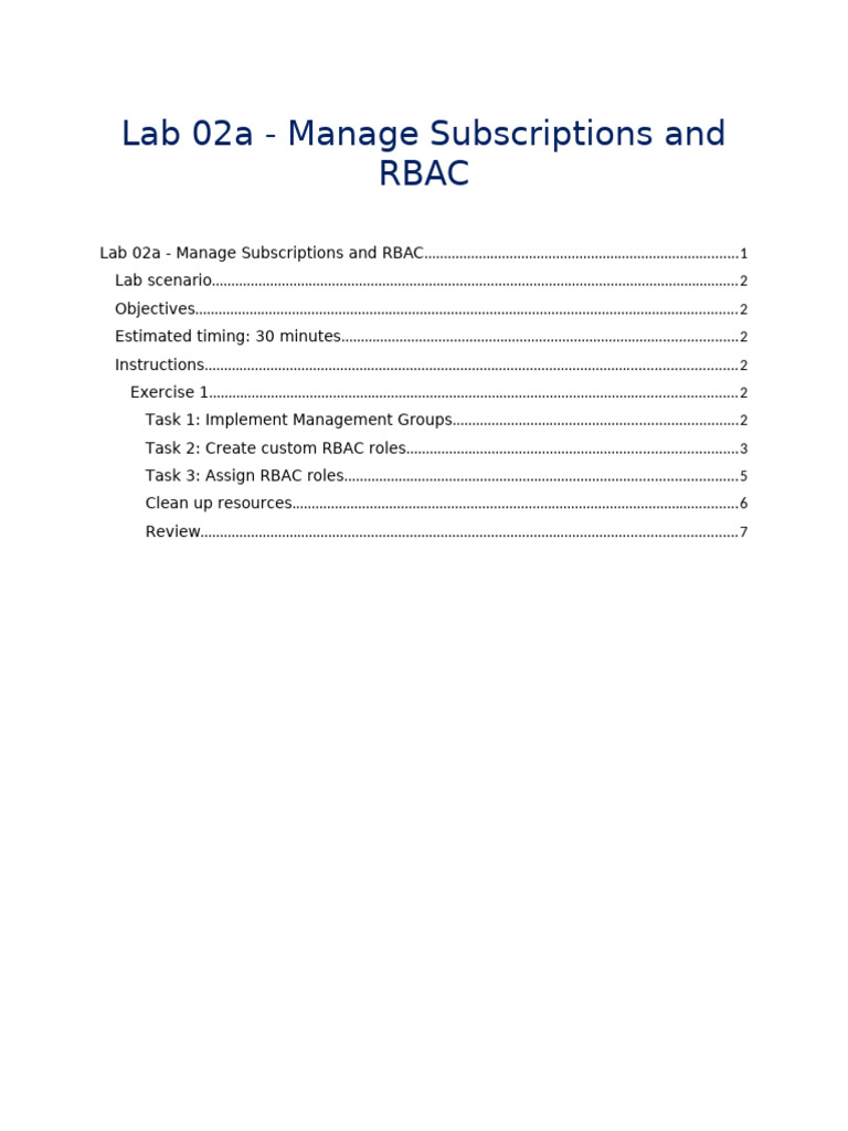 Lab 02a - Manage Subscriptions and RBAC | PDF | Active Directory | Computers