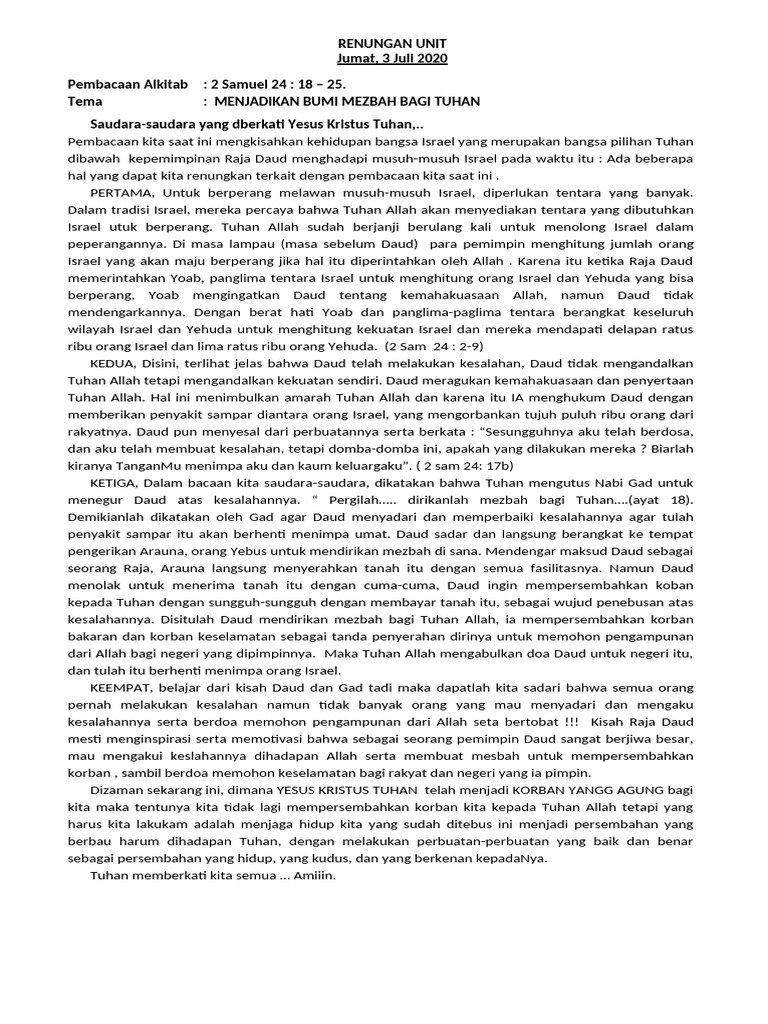 RENUNGAN UNI1 3 Juli 2020 | PDF