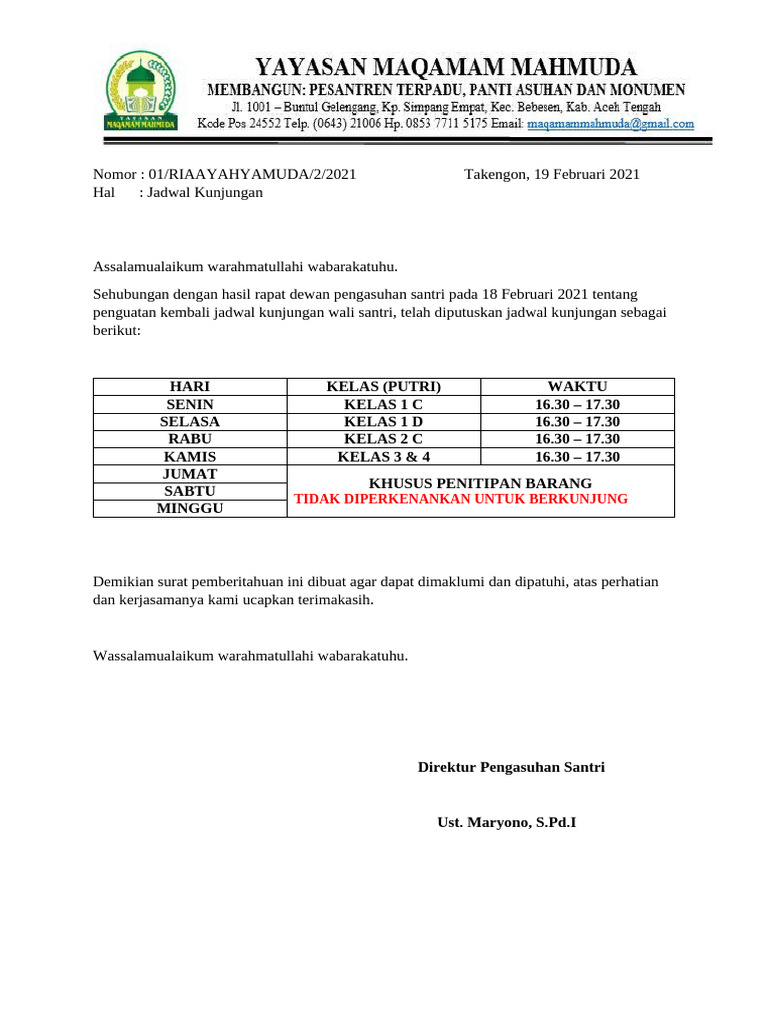 Jadwal Kunjungan | PDF