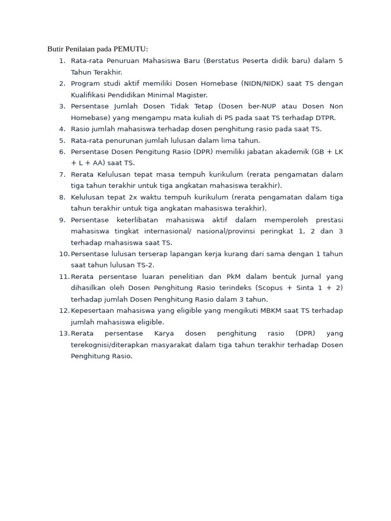 Item Penilaian Pada PEMUTU | PDF