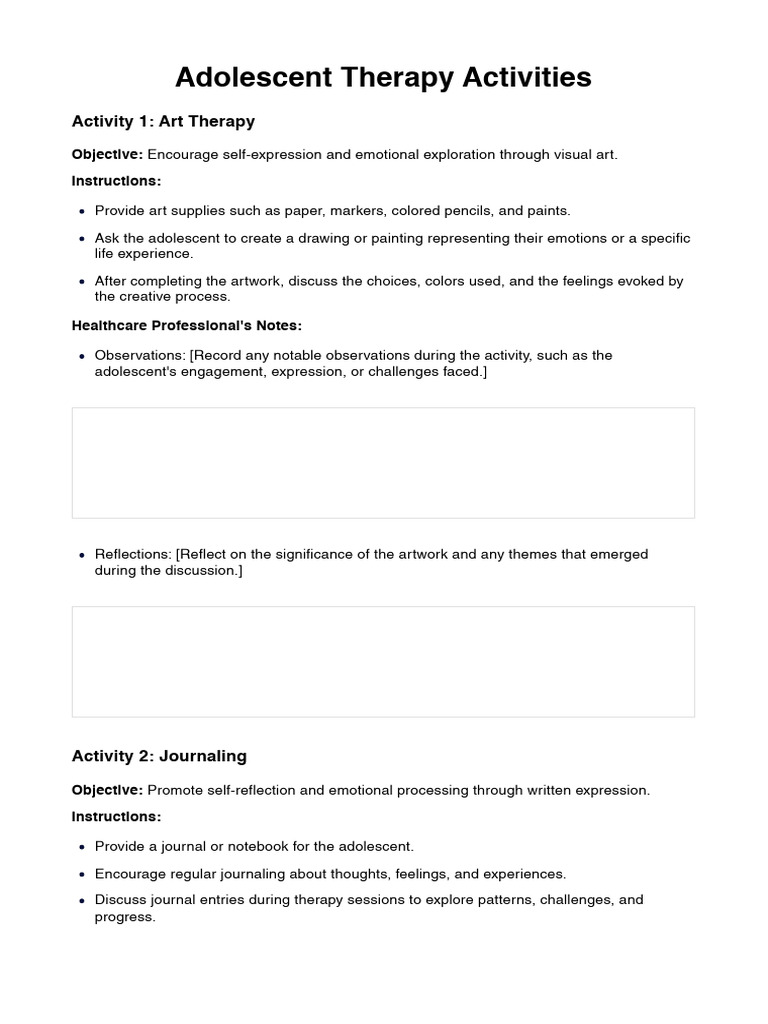 Adolescent Therapy Activities | PDF | Mindfulness | Self-Improvement