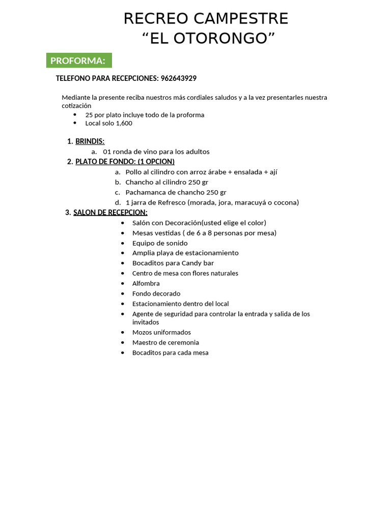 PROFORMA PARA QUINCEAÑOS | PDF