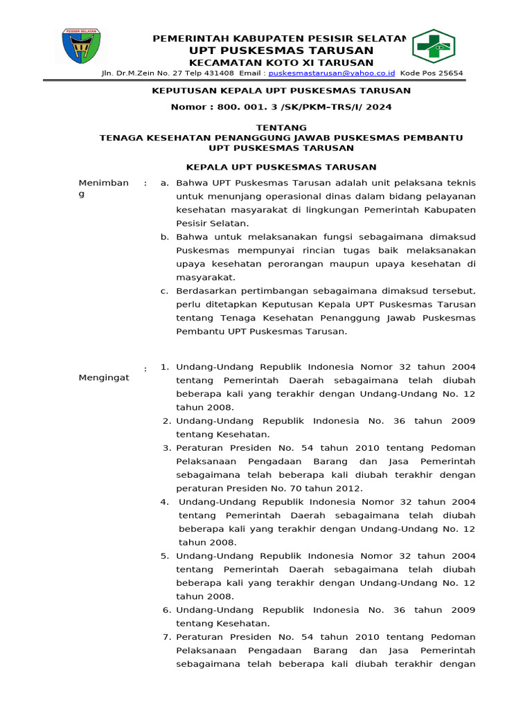 SK PJ Program Dan Pelayanan Tahun 2024.docx Fix | PDF